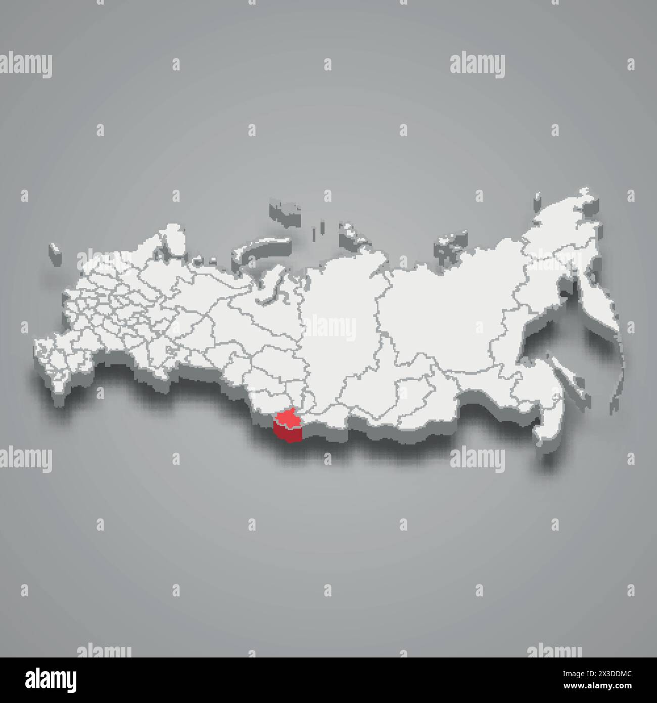 Altai Republic region highlighted in red on a grey Russia 3d map Stock ...