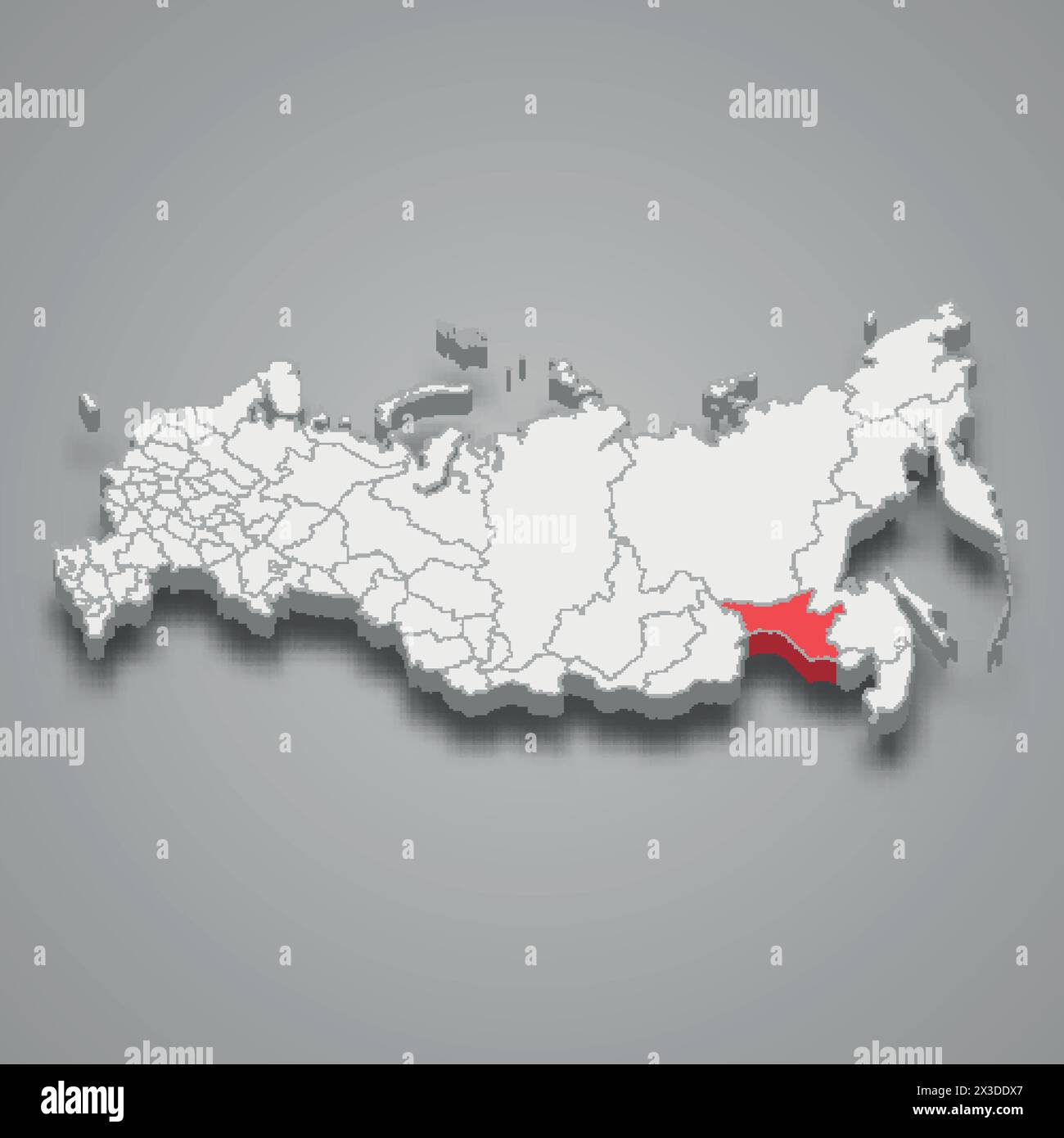 Amur region highlighted in red on a grey Russia 3d map Stock Vector ...