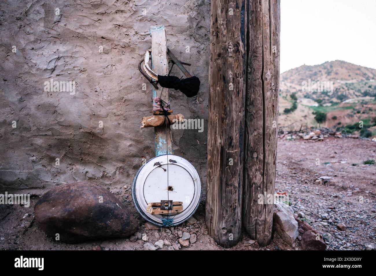 The Moroccan Berber musical instrument Ribab is crafted from wood ...