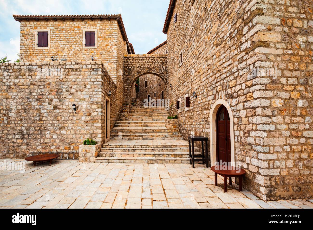 Local houses in Ulcinj Old Town or Stari Grad, an ancient castle and ...