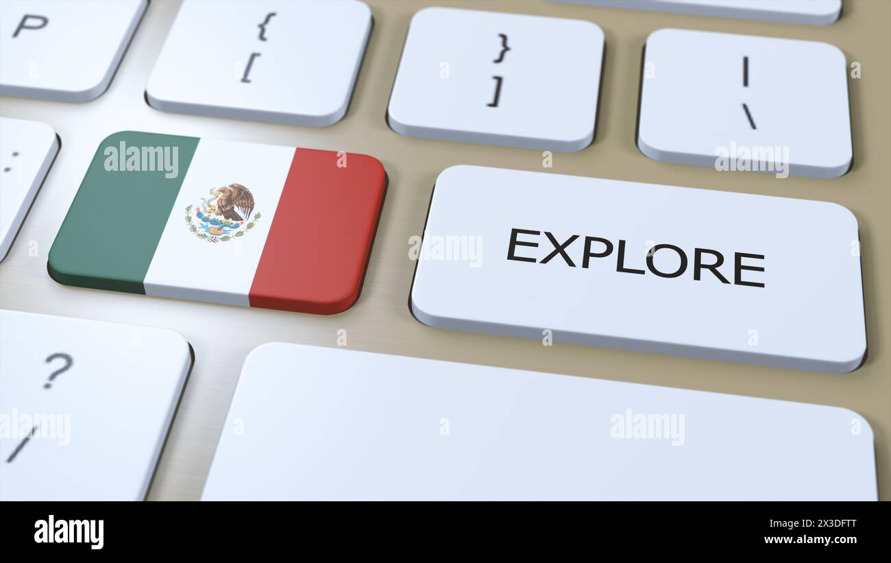 Mexico Country National Flag and Button with Text Explore. 3D ...