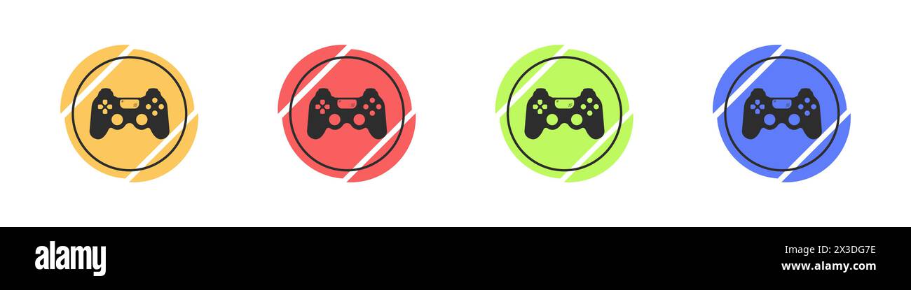 The game controller is white. Set of stylish round console icons. Color ...