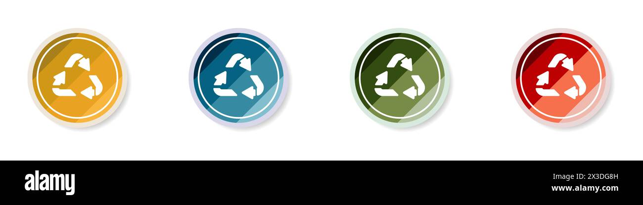 White recycling sign. Set of stylish round reusable icons. Color logo ...