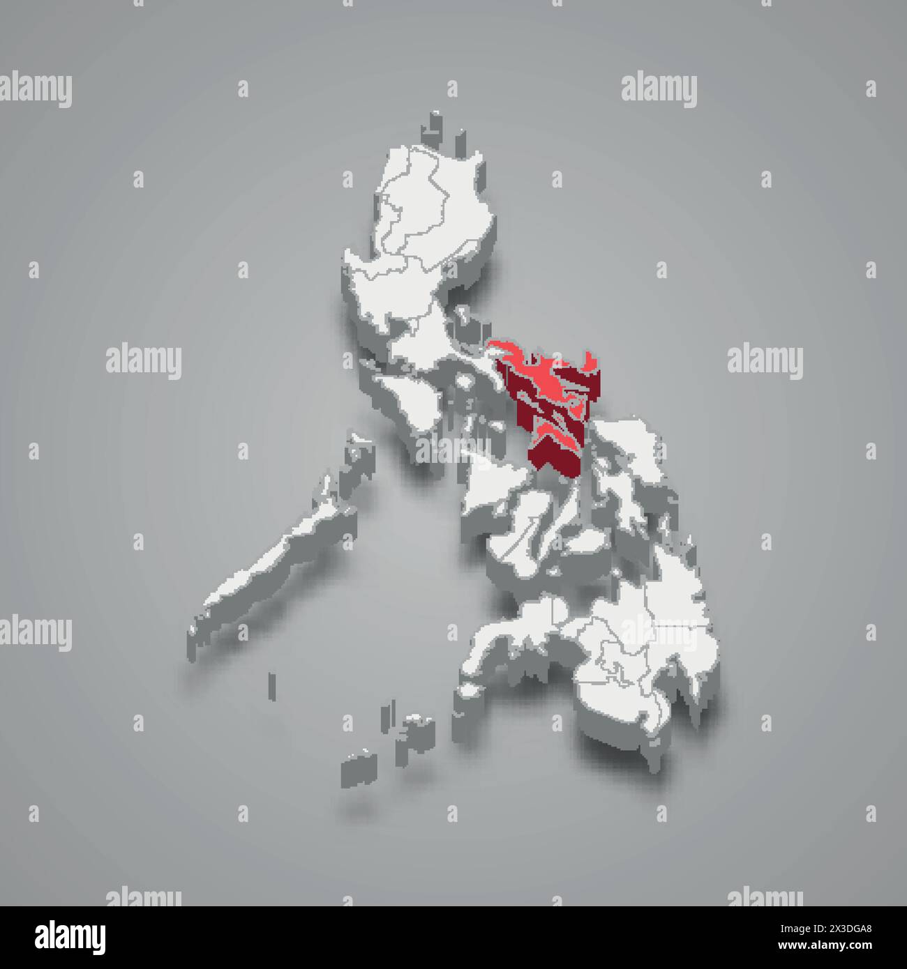 Bicol region highlighted in red on a grey Philippines 3d map Stock ...