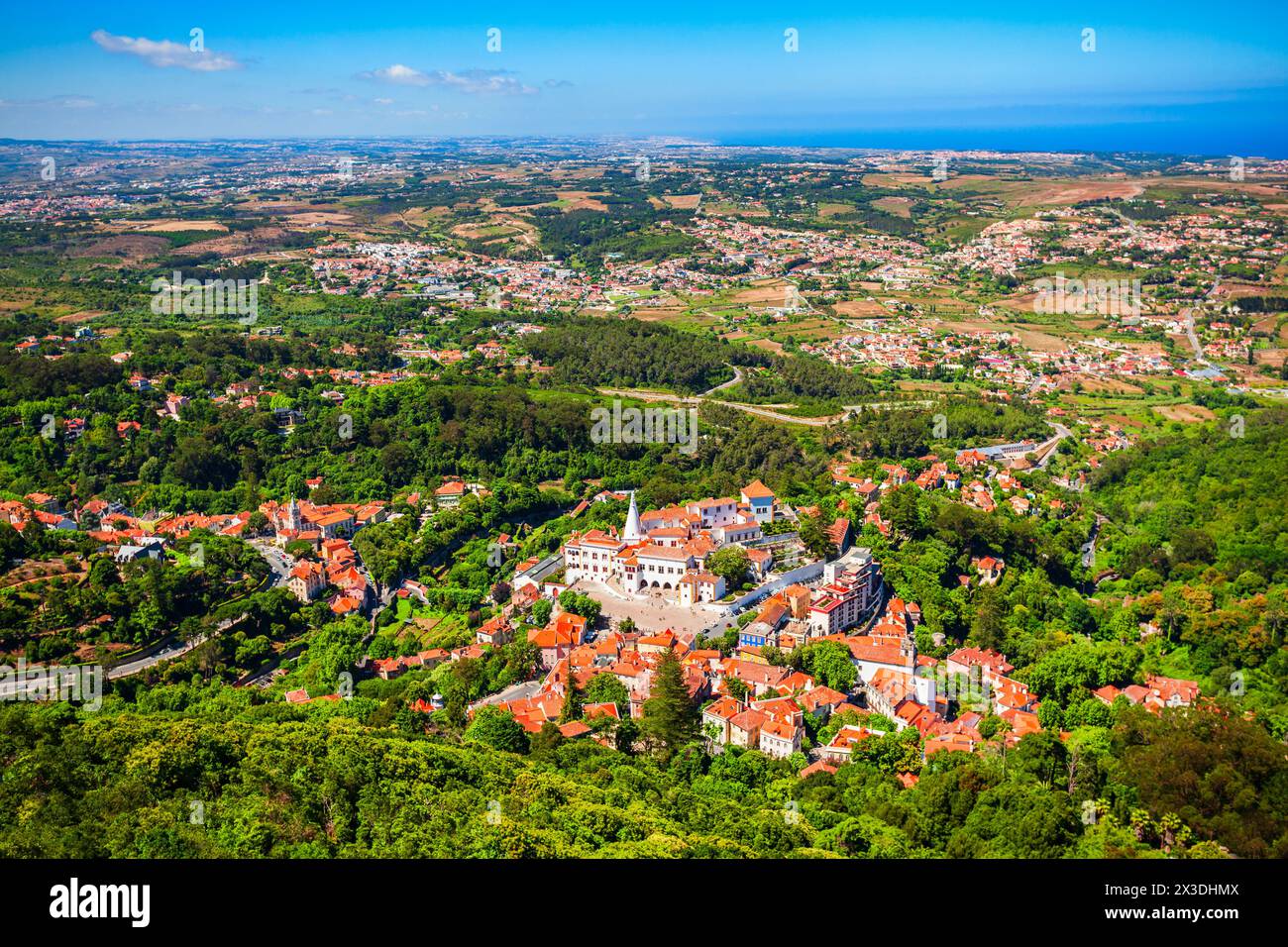 Sintra National Palace aerial panoramic view. National Palace or ...