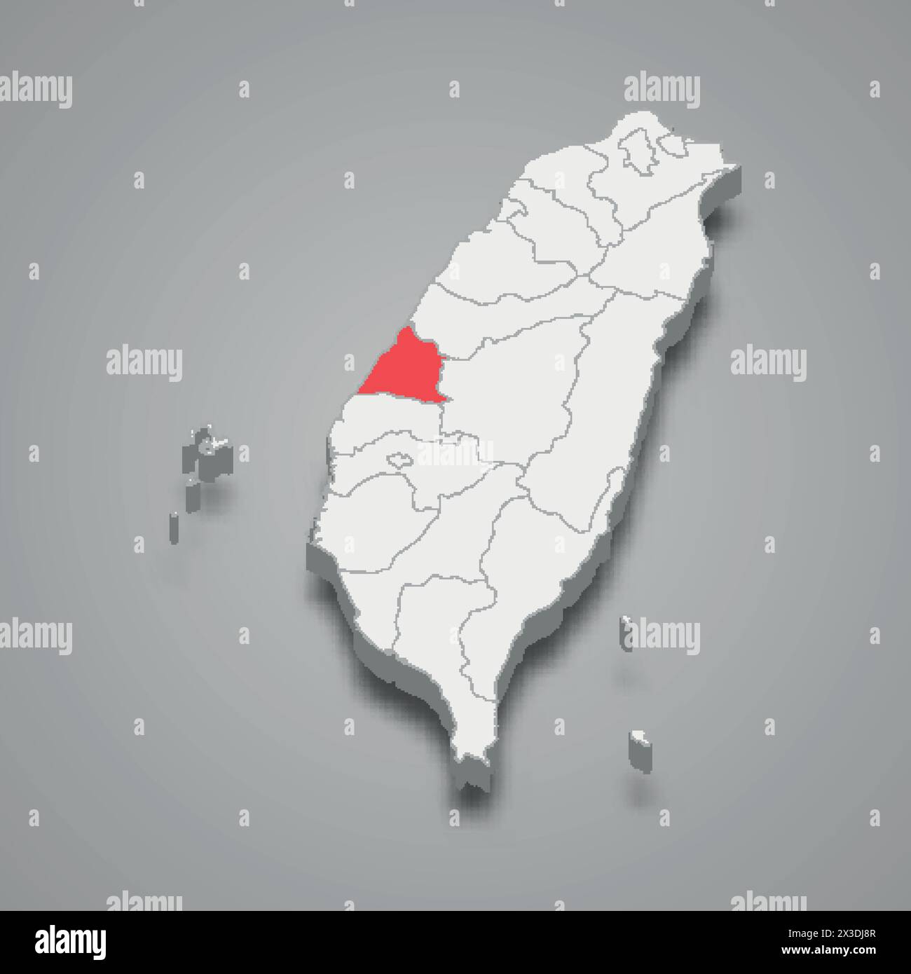 Changhua County division highlighted in red on a grey Taiwan 3d map ...