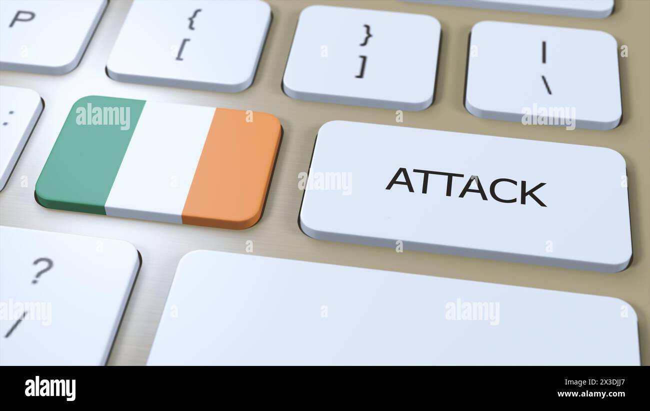 Ireland Country National Flag and Text Attack on Button. War 3D ...