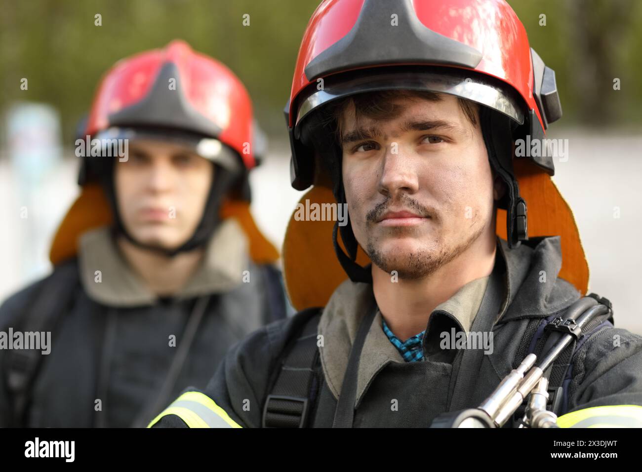 Portrait heroic fireman in protective hi-res stock photography and ...