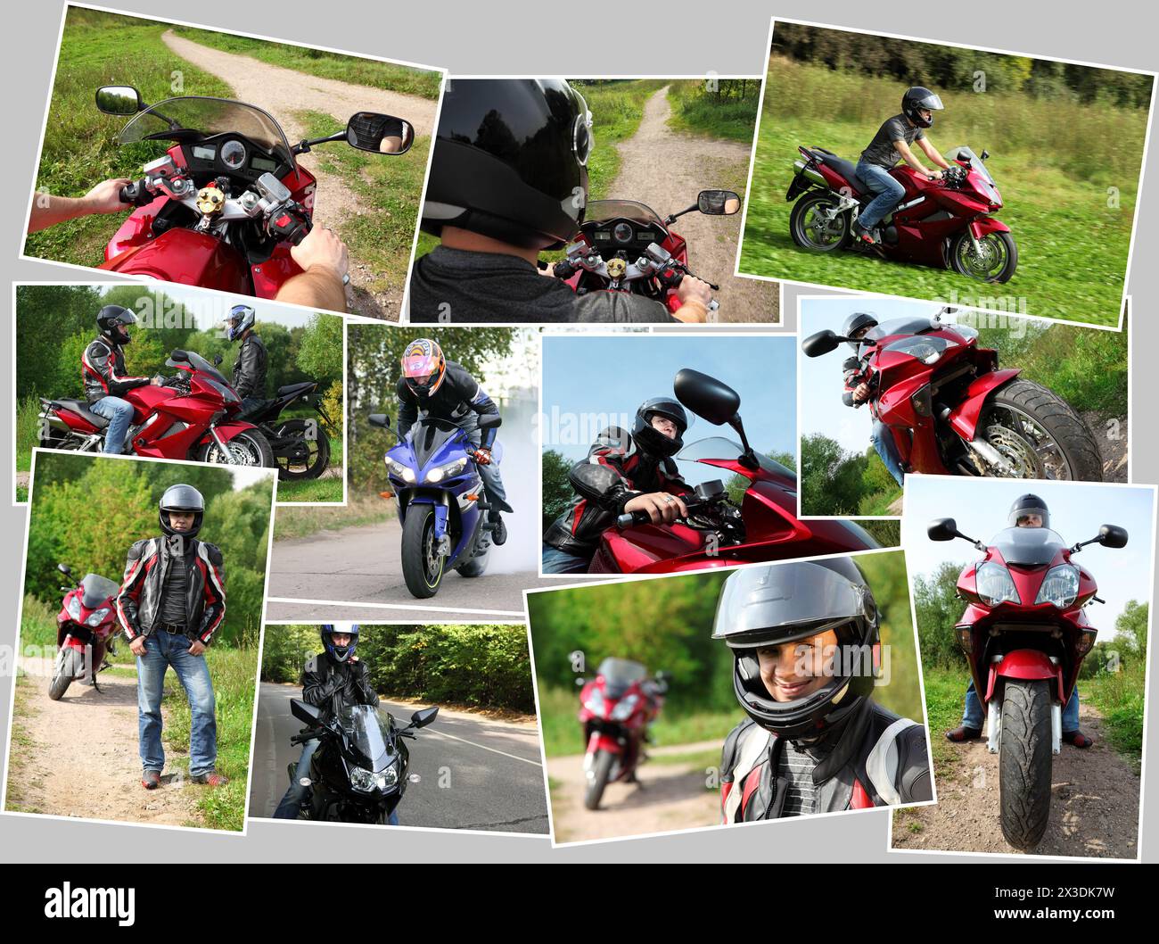 MOSCOW, RUSSIA - SEP 09, 2009: Collage with motorcyclist and his bike ...