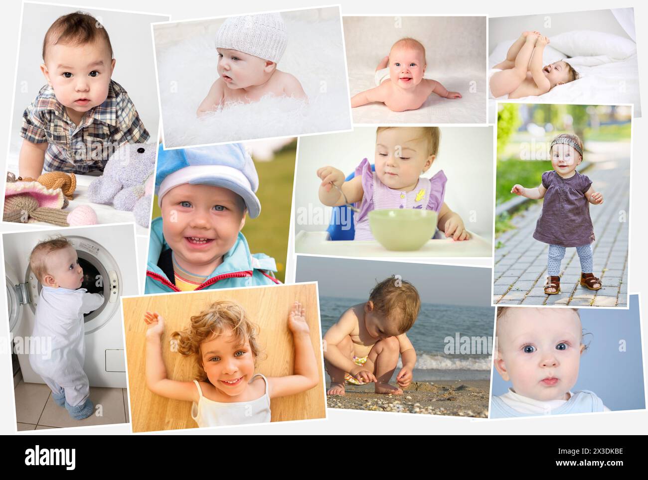 Collage of eleven portraits of children (six childs), children eat ...
