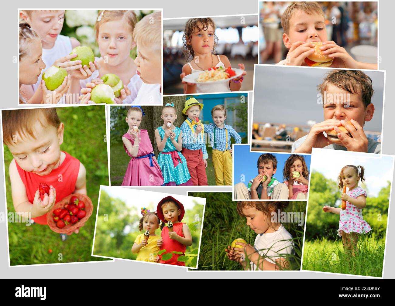Collage of eighteen eating people (twelve models), children with ice ...
