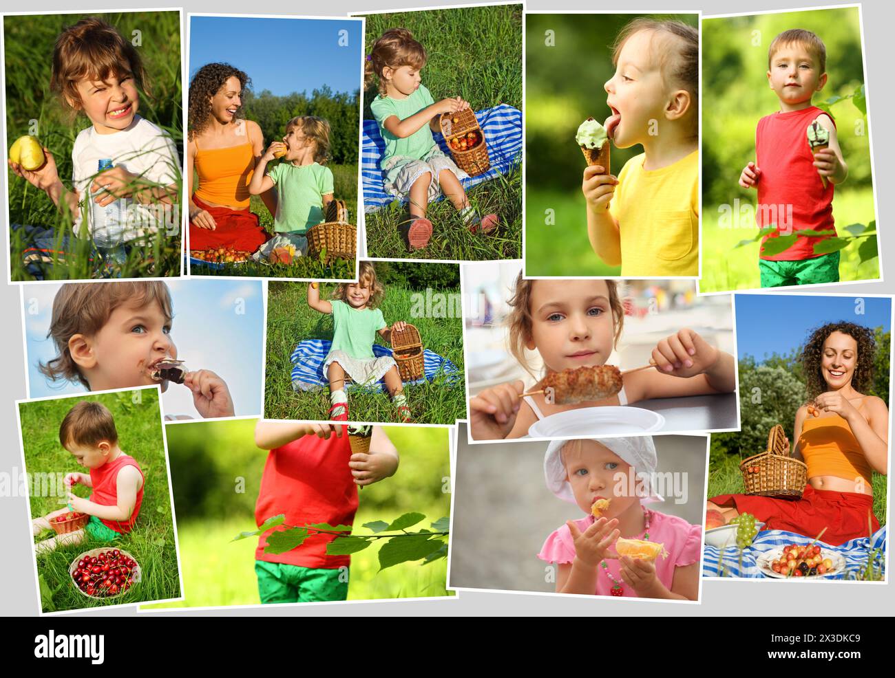 Collage of thirteen eating people (five models), children with ice ...