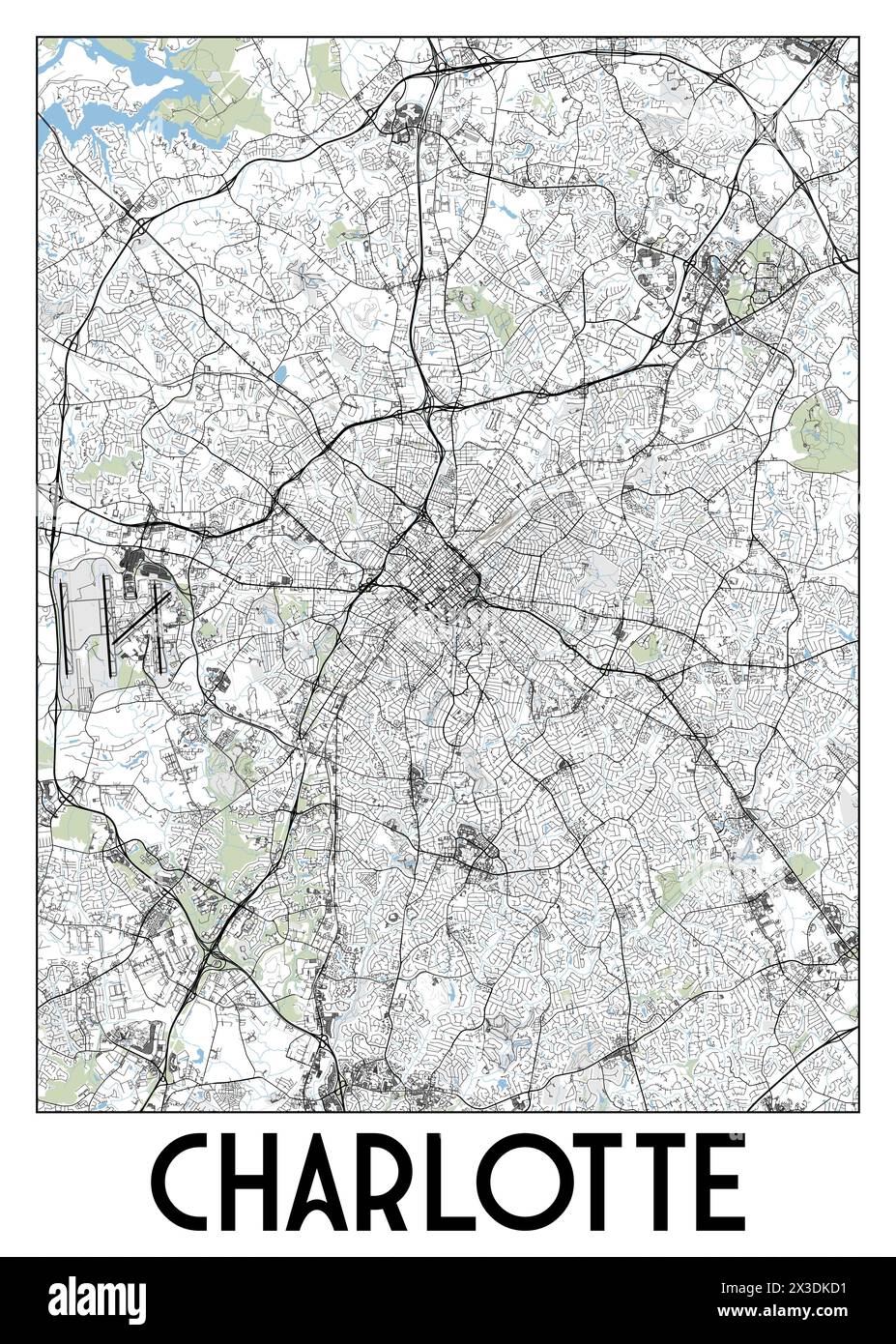 Charlotte, North Carolina, USA map poster art Stock Vector Image & Art ...