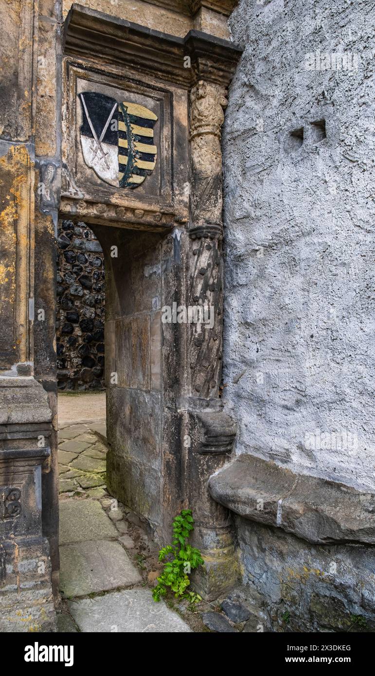 Gate and Electoral Saxon coat of arms at the Taxman Tower of Stolpen ...