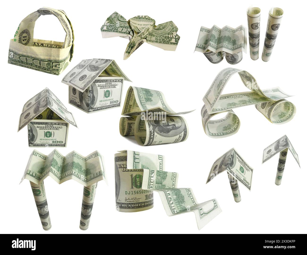 Collage with figures from American dollar isolated on white background ...