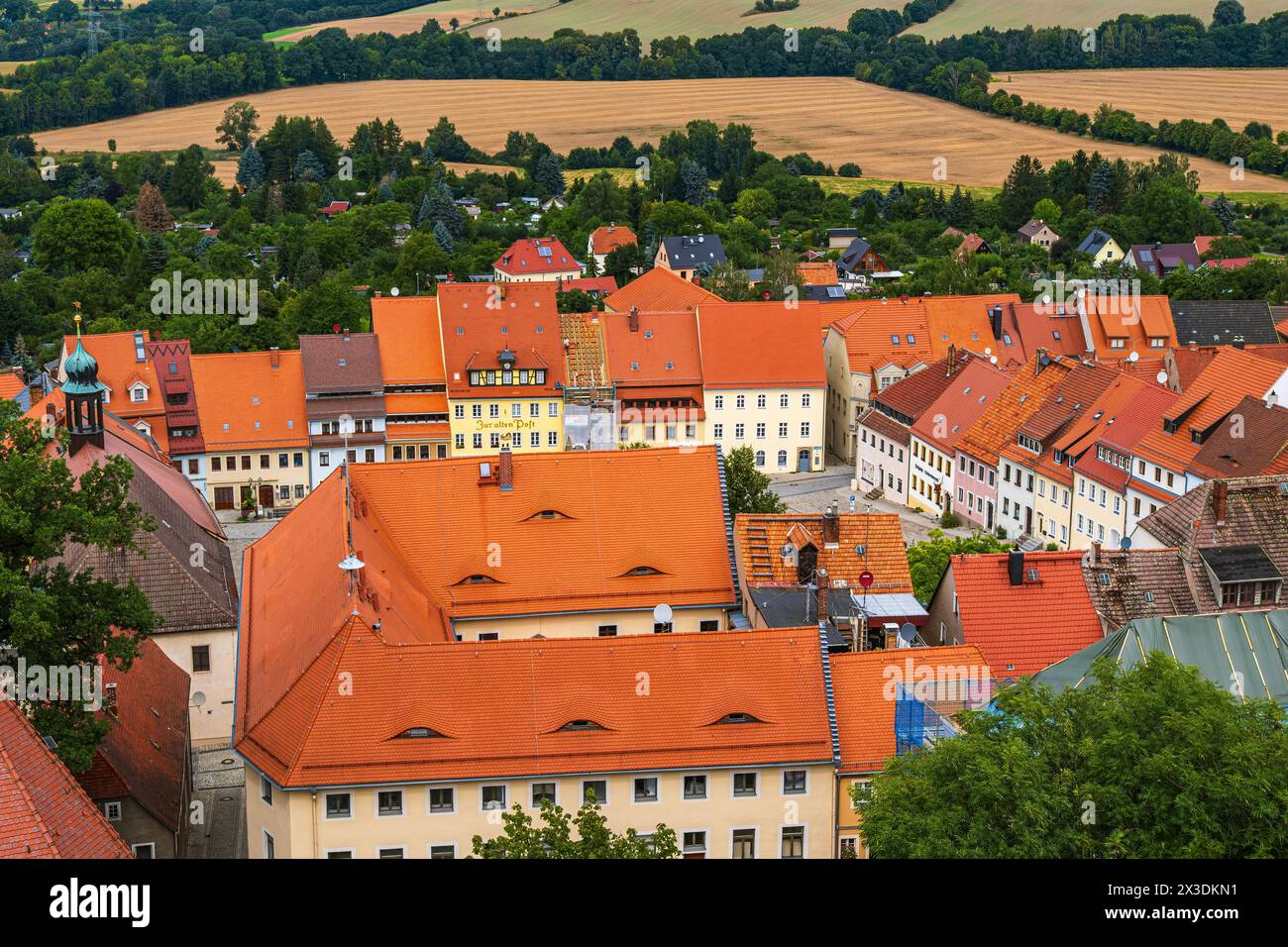 View over the town centre with its market square, which has been ...