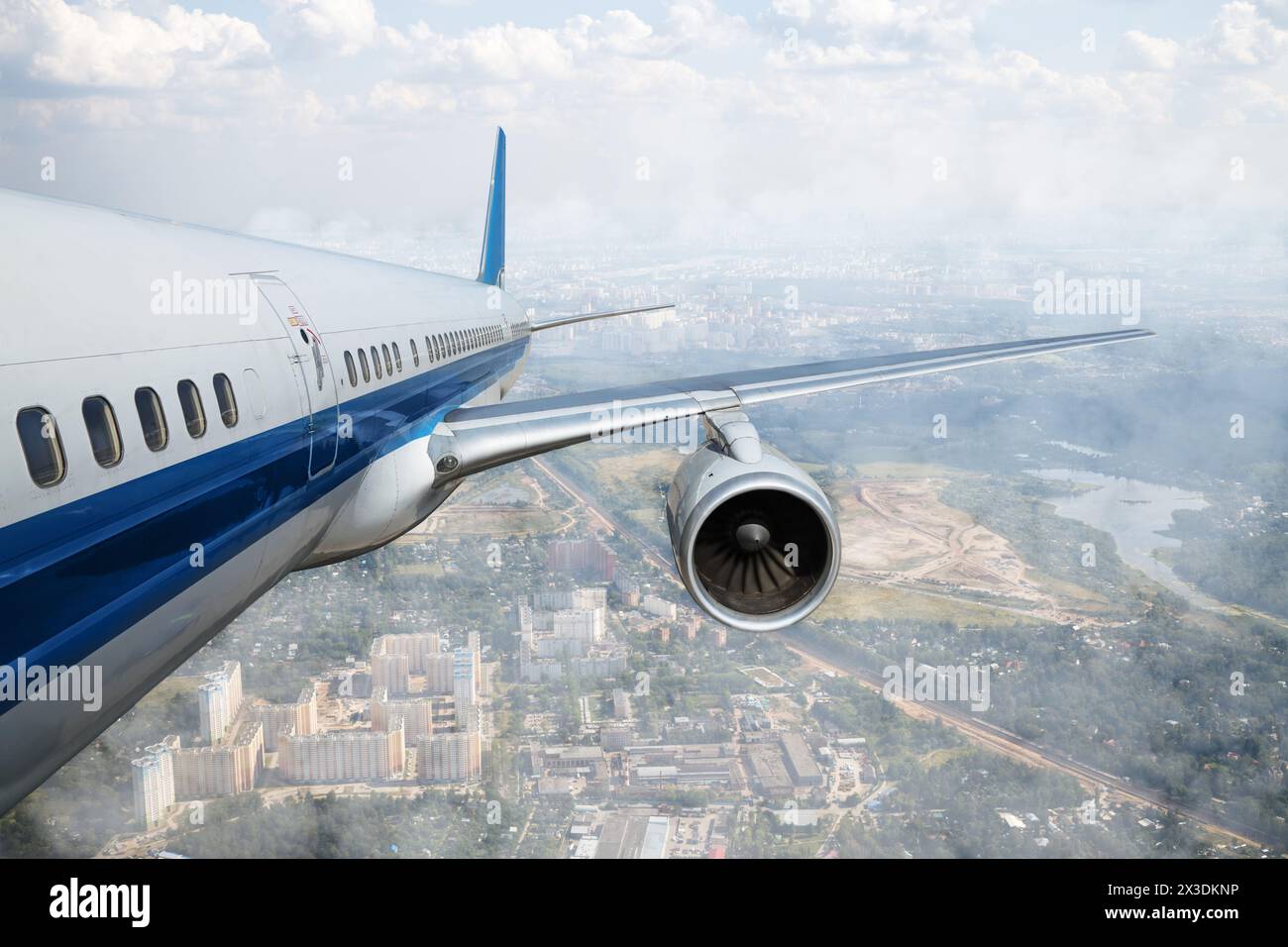 Collage with passenger aircraft in flight, view of earth from height of ...