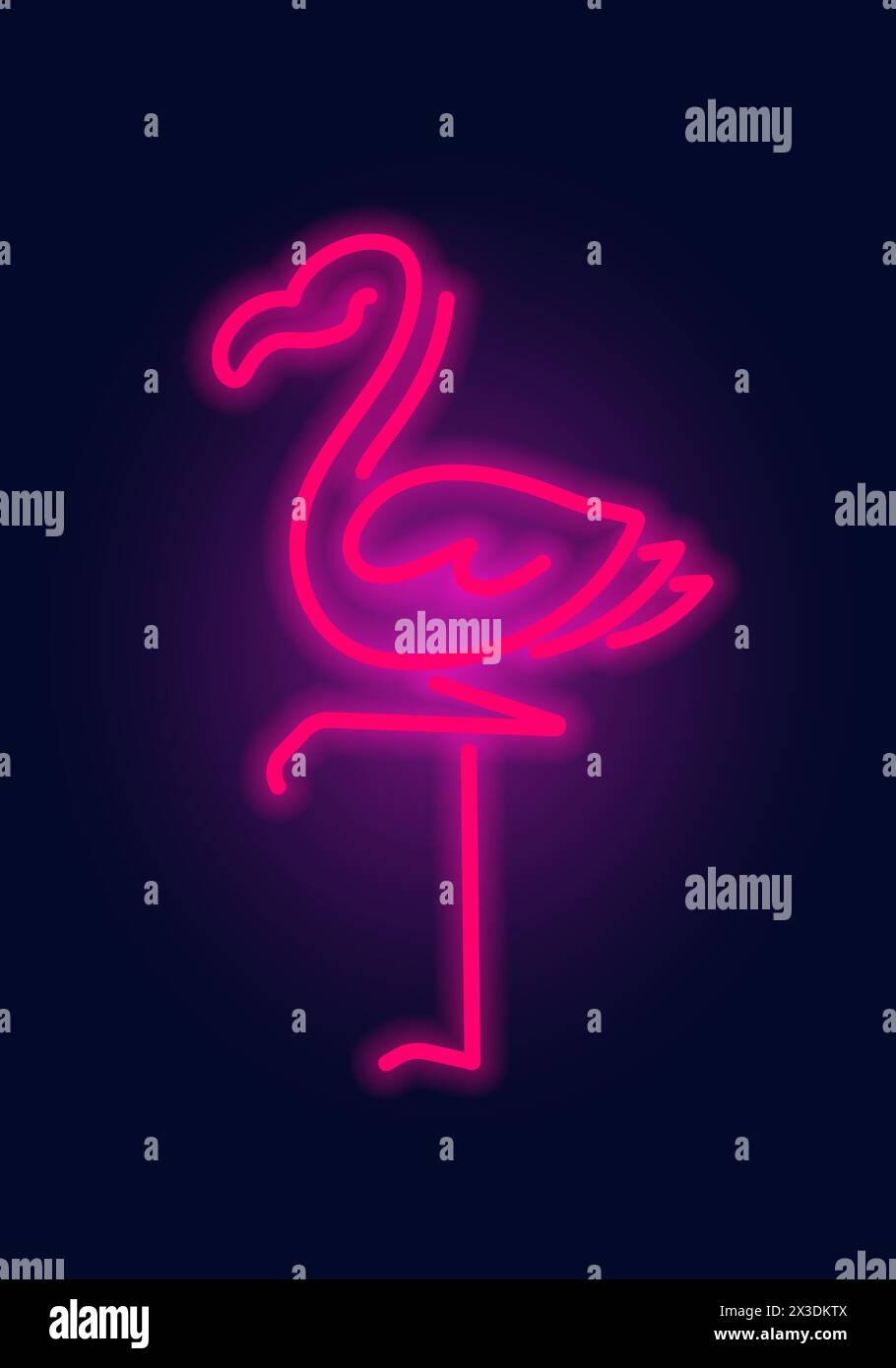 Fashion flamingo, neon sign. Night bright signboard, Glowing light bird ...