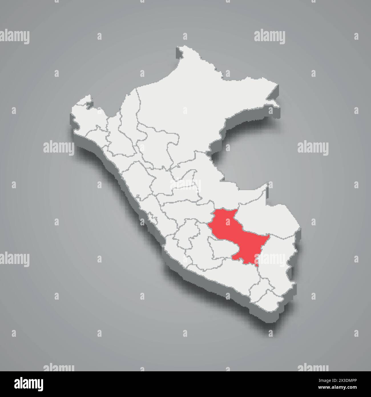 Cusco department highlighted in red on a grey Peru 3d map Stock Vector ...