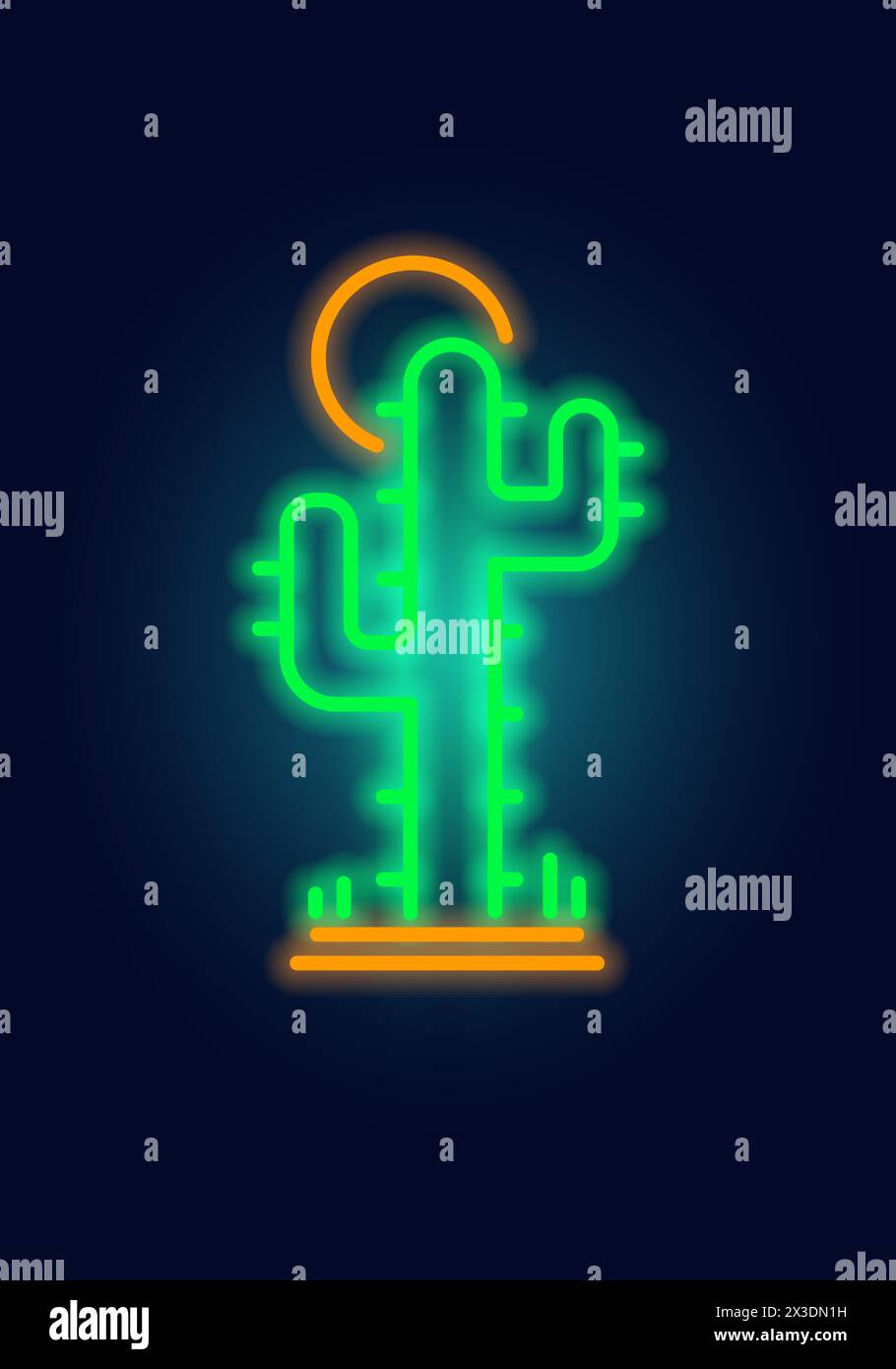 Fashion cactus neon sign. Night bright signboard, Glowing light. Summer ...