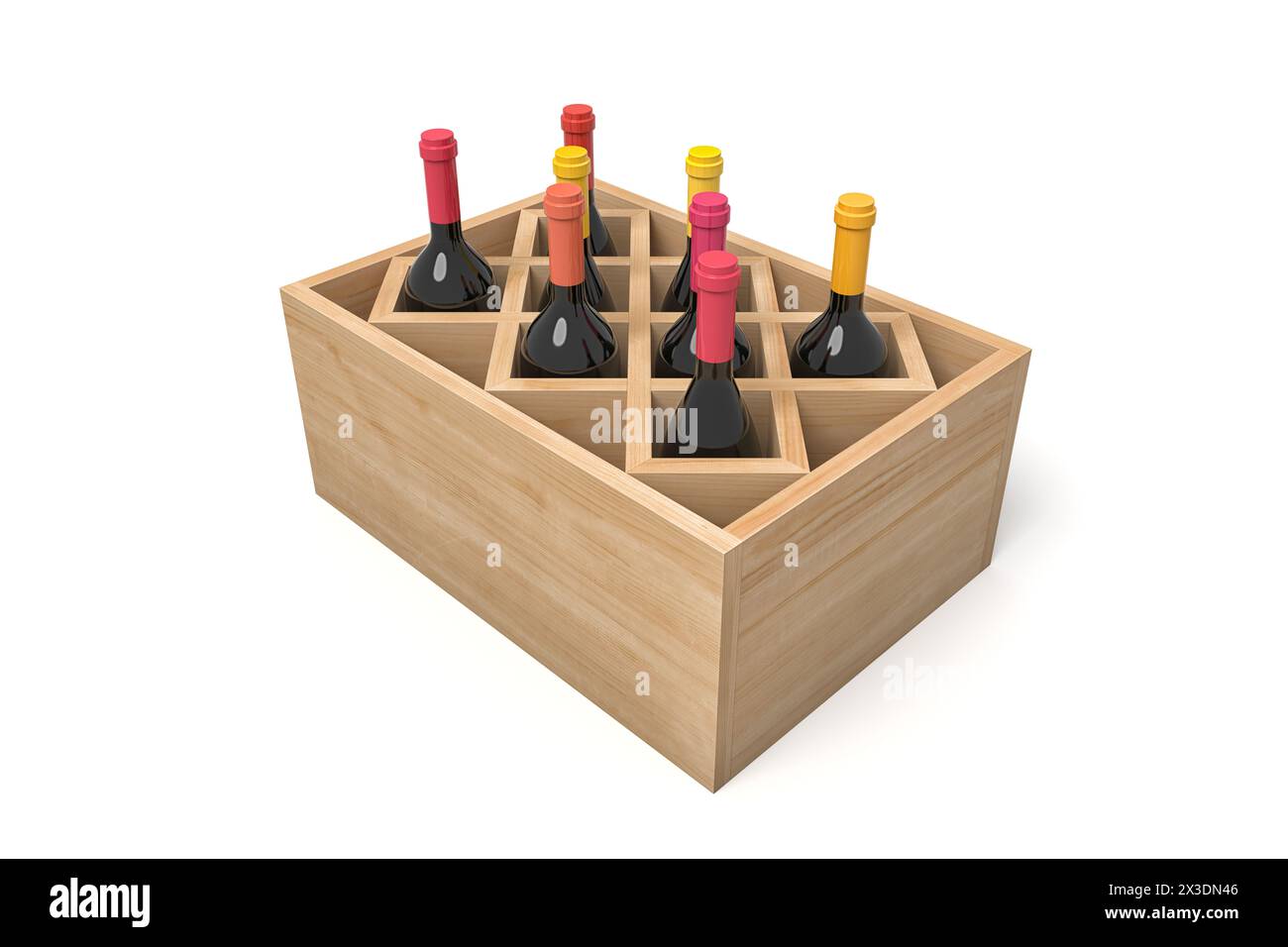 Multiple wine bottles organized in a box Stock Photo - Alamy