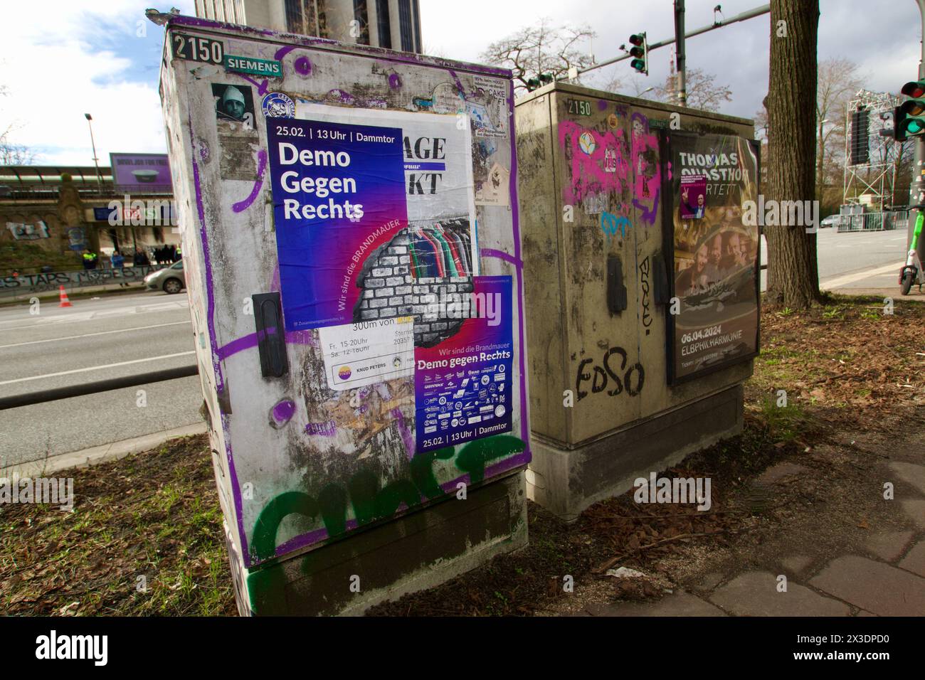 Hamburg, Germany, February 25, 2024. Demo gegen rechts, Sticker Stock ...