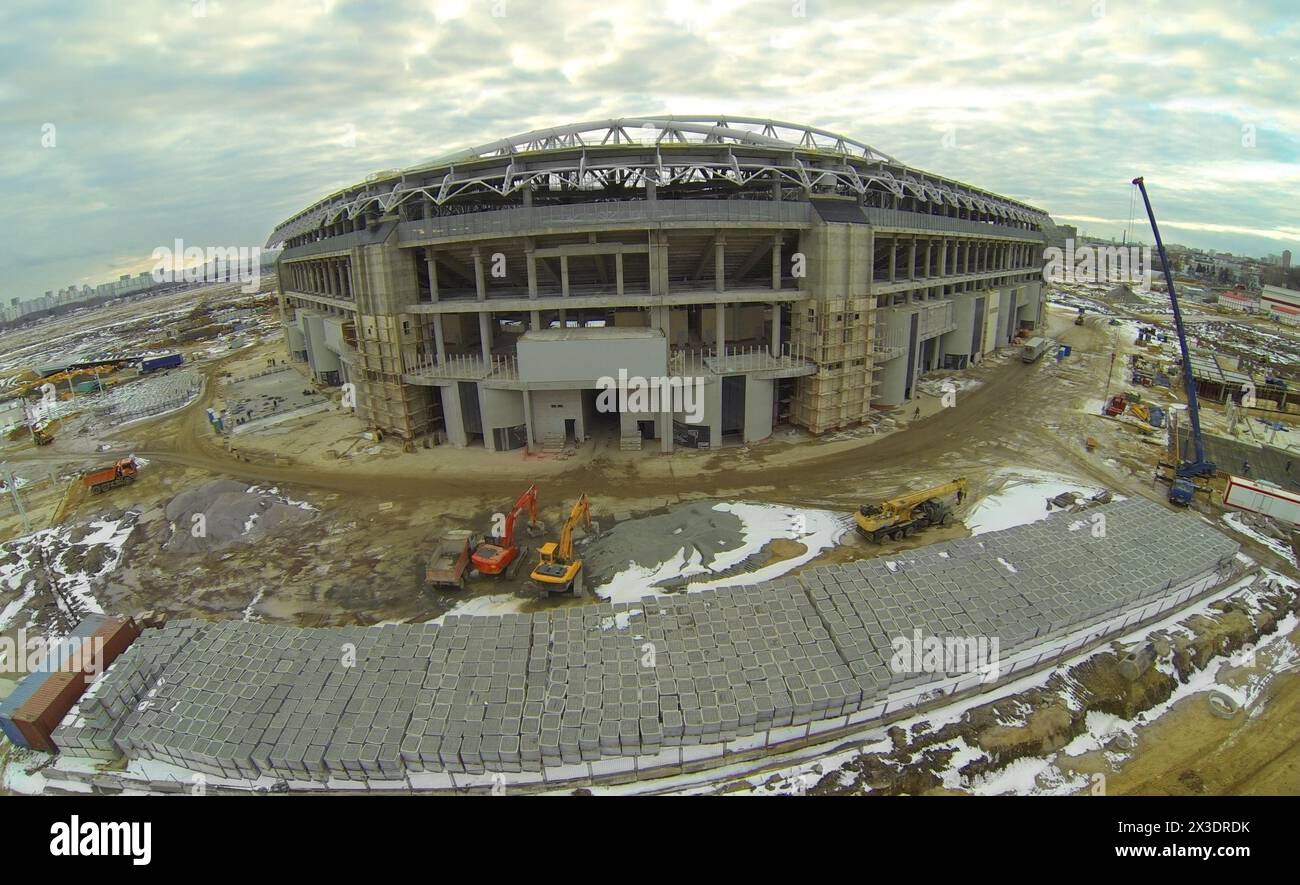 Construction site of a new football stadium, aerial view Stock Photo ...