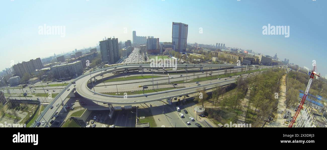 MOSCOW, RUSSIA - APR 20, 2014: Car traffic on a junction at the ...