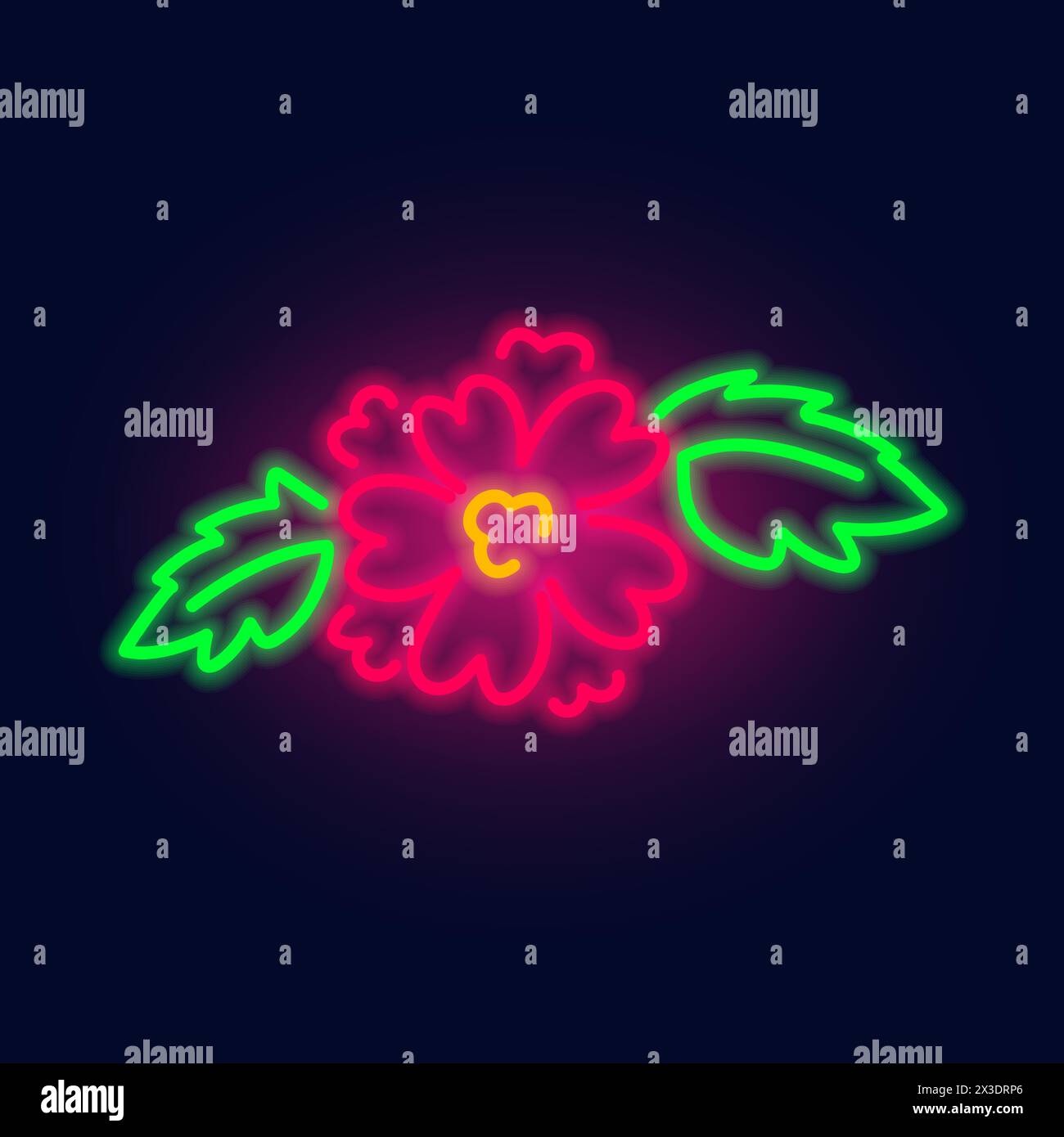 Fashion flower tattoo, neon sign. Night bright signboard, Glowing light ...