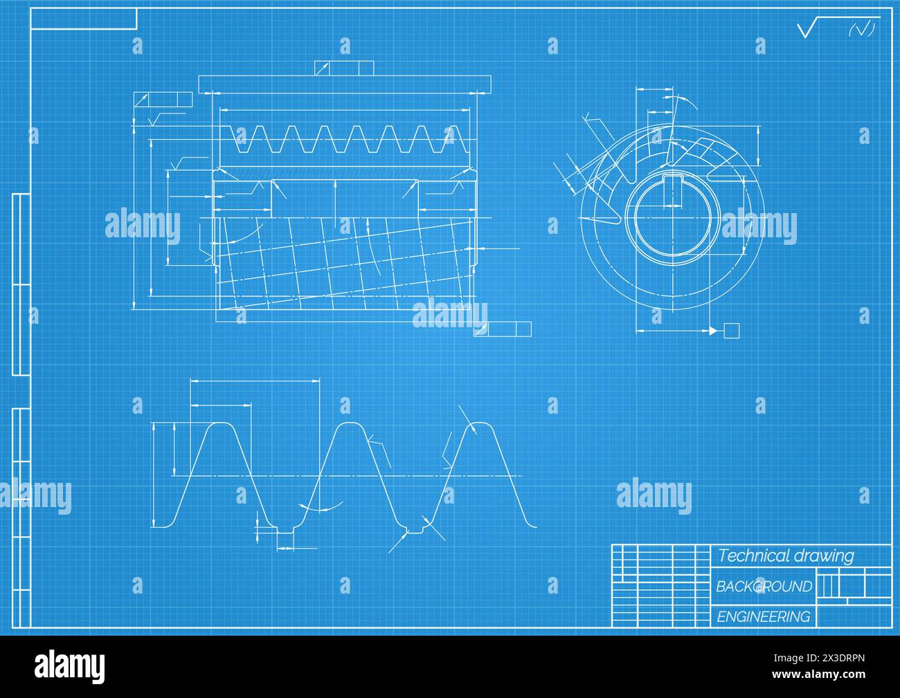 Mechanical engineering drawings on blue background. Cutting tools ...