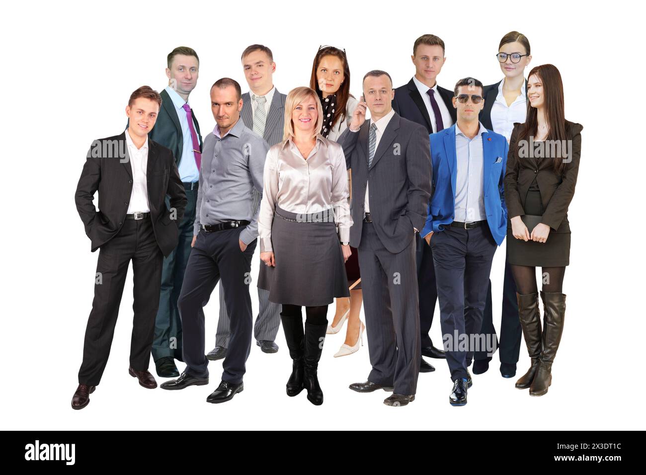 Eleven people in strict suits on a white background, collage Stock ...