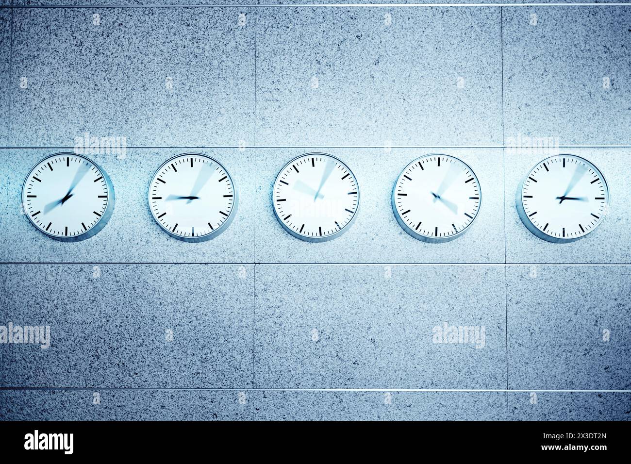 Modern clock with blurry arrows, concept of transience of time, collage ...