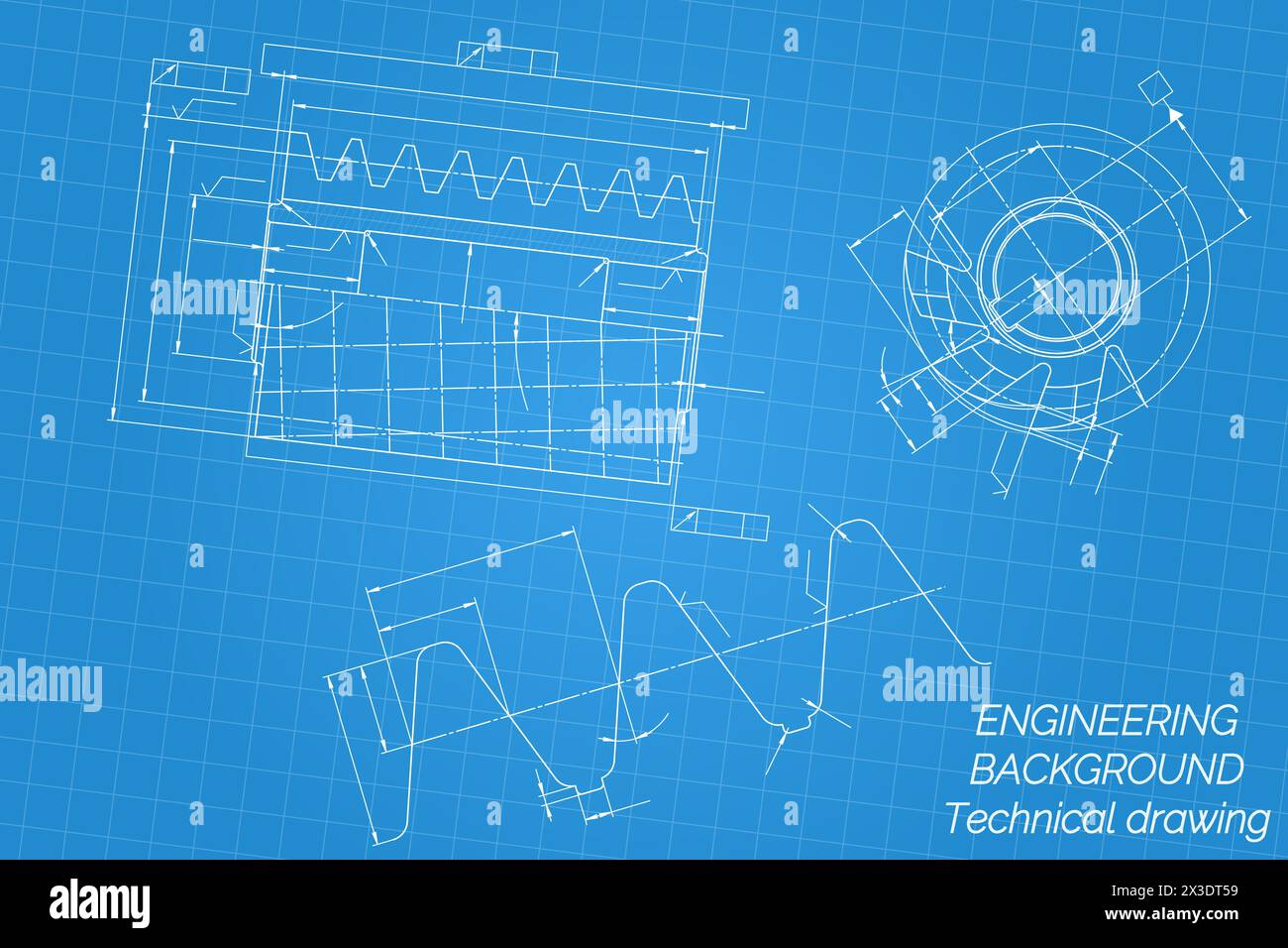 Mechanical engineering drawings on blue background. Cutting tools ...