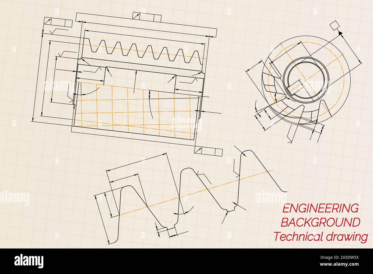 Mechanical engineering drawings on light background. Cutting tools ...