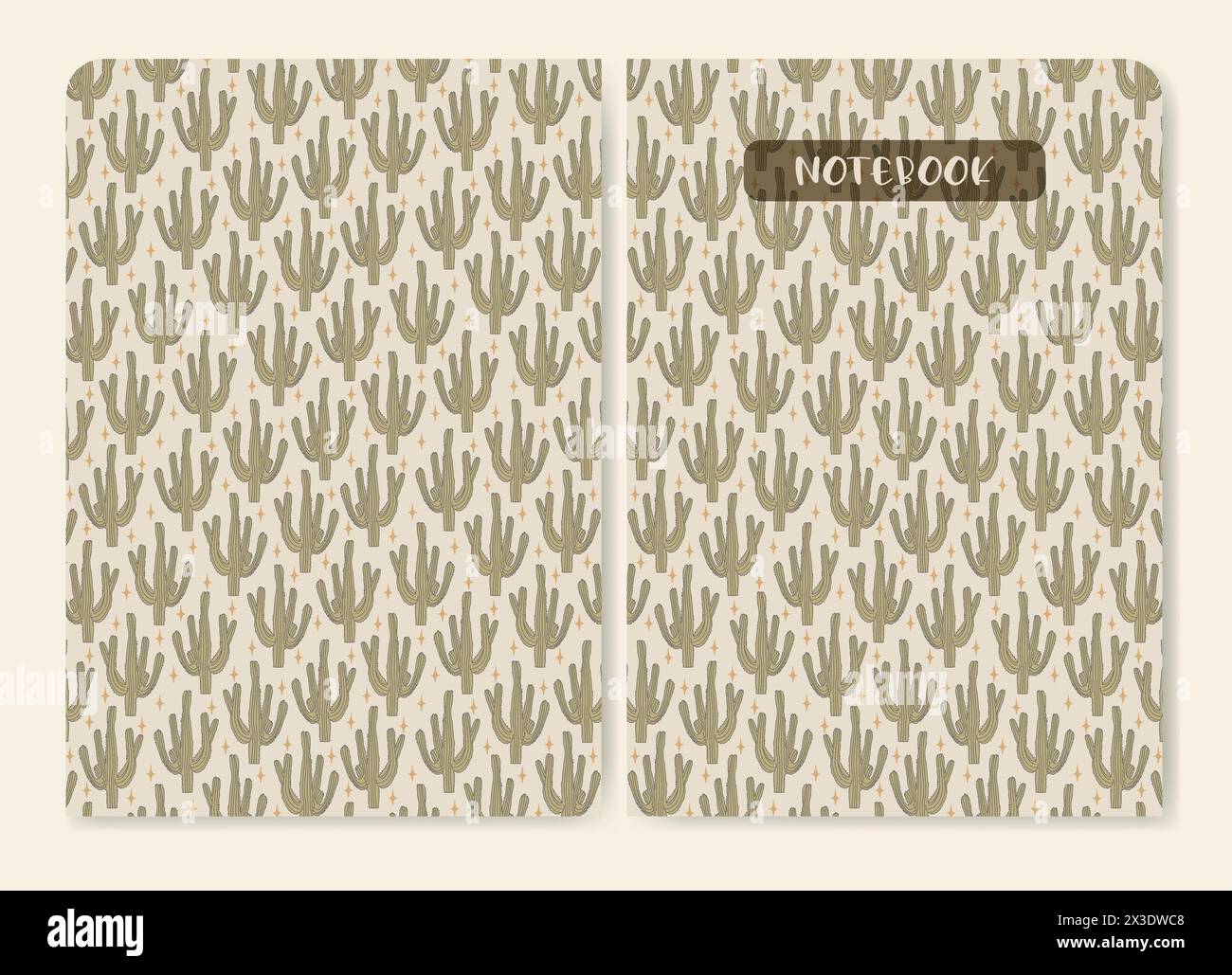 Artistic notebook cover with saguaro cactus pattern. Childish aesthetic ...