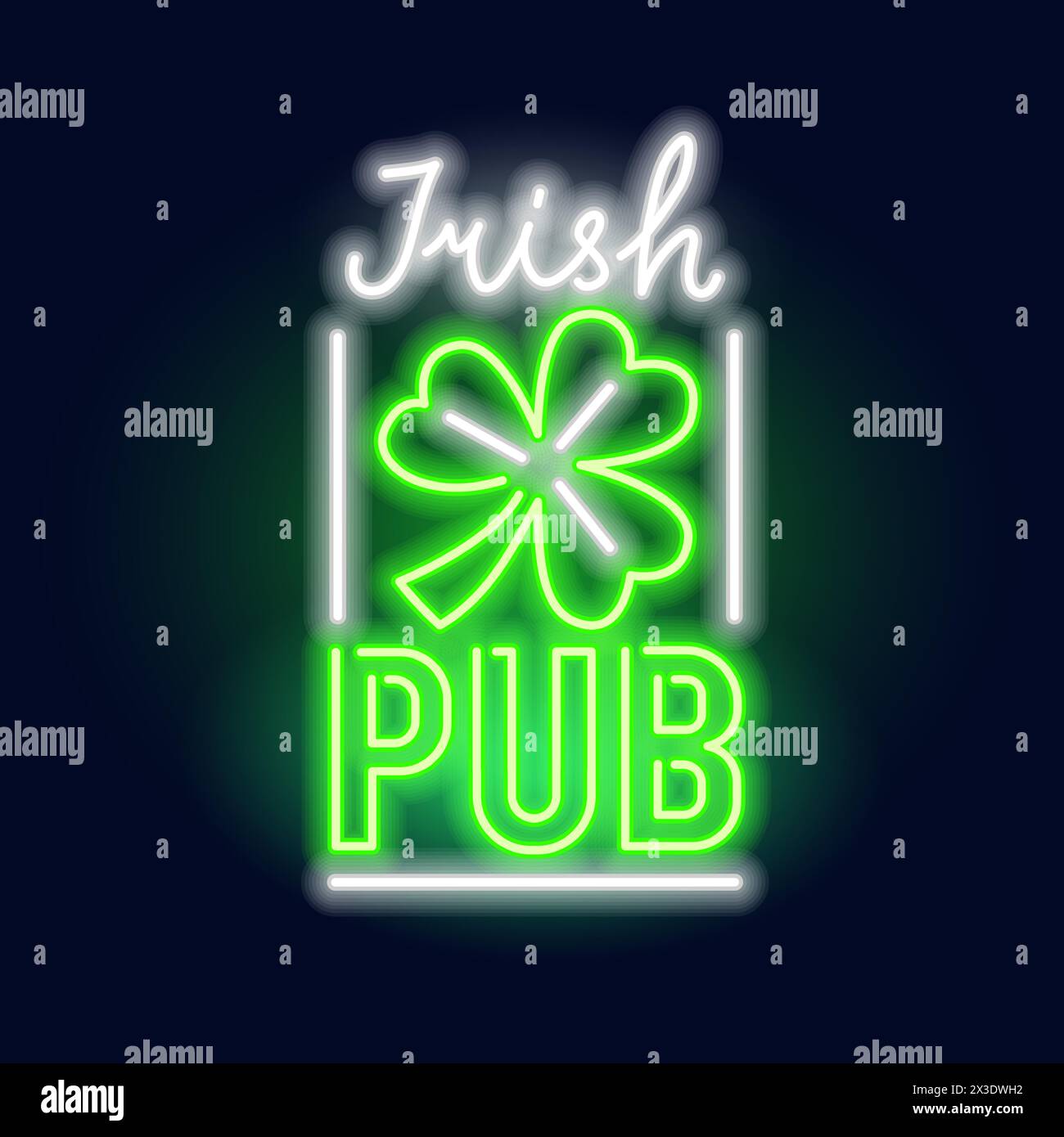 Fashion inscription Irish pub and clover neon sign. Night bright ...