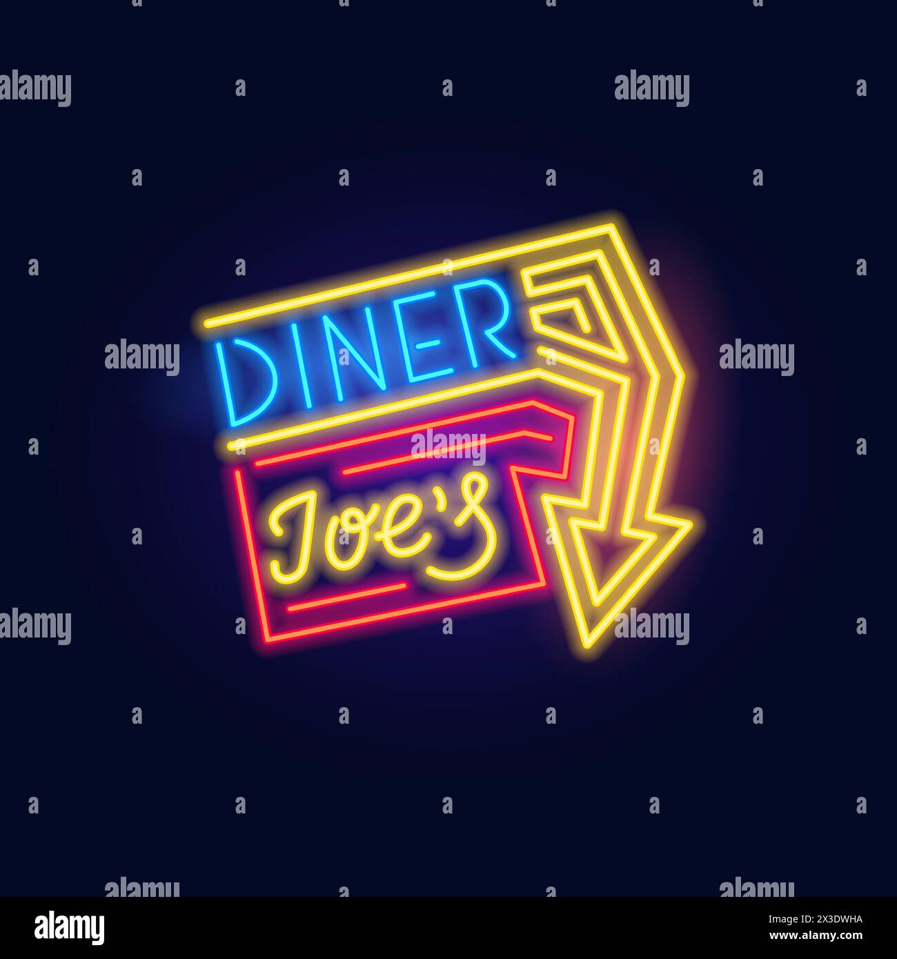 Fashion Diner and an arrow neon sign. Night bright signboard, Glowing ...