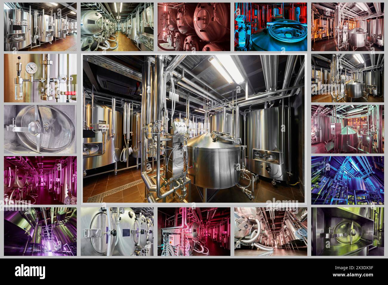 Brewing equipment at microbrewery, collage Stock Photo - Alamy