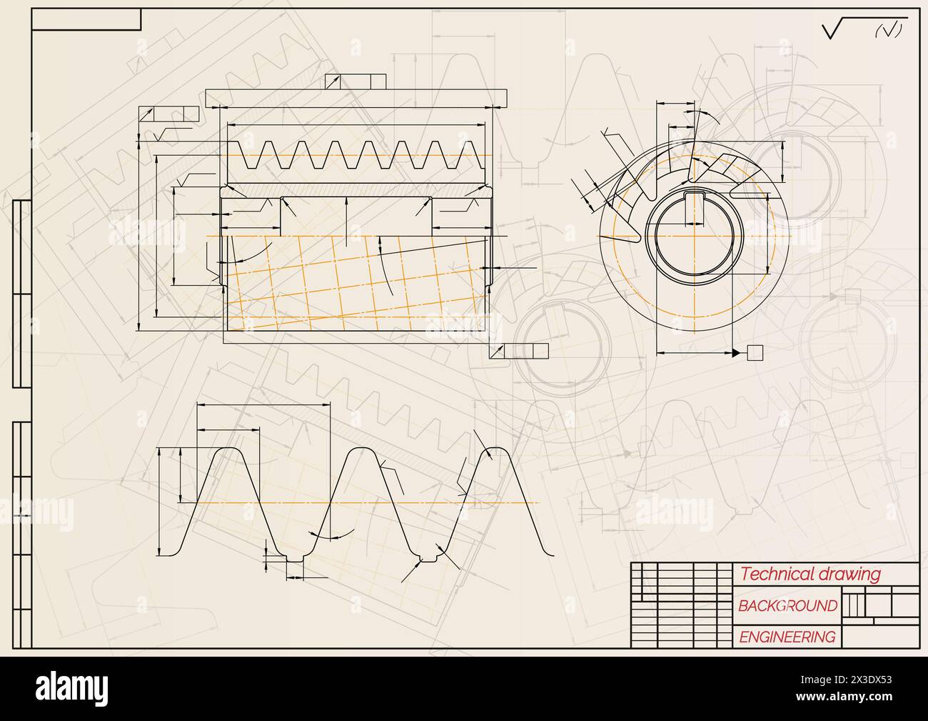 Mechanical engineering drawings on light background. Cutting tools ...