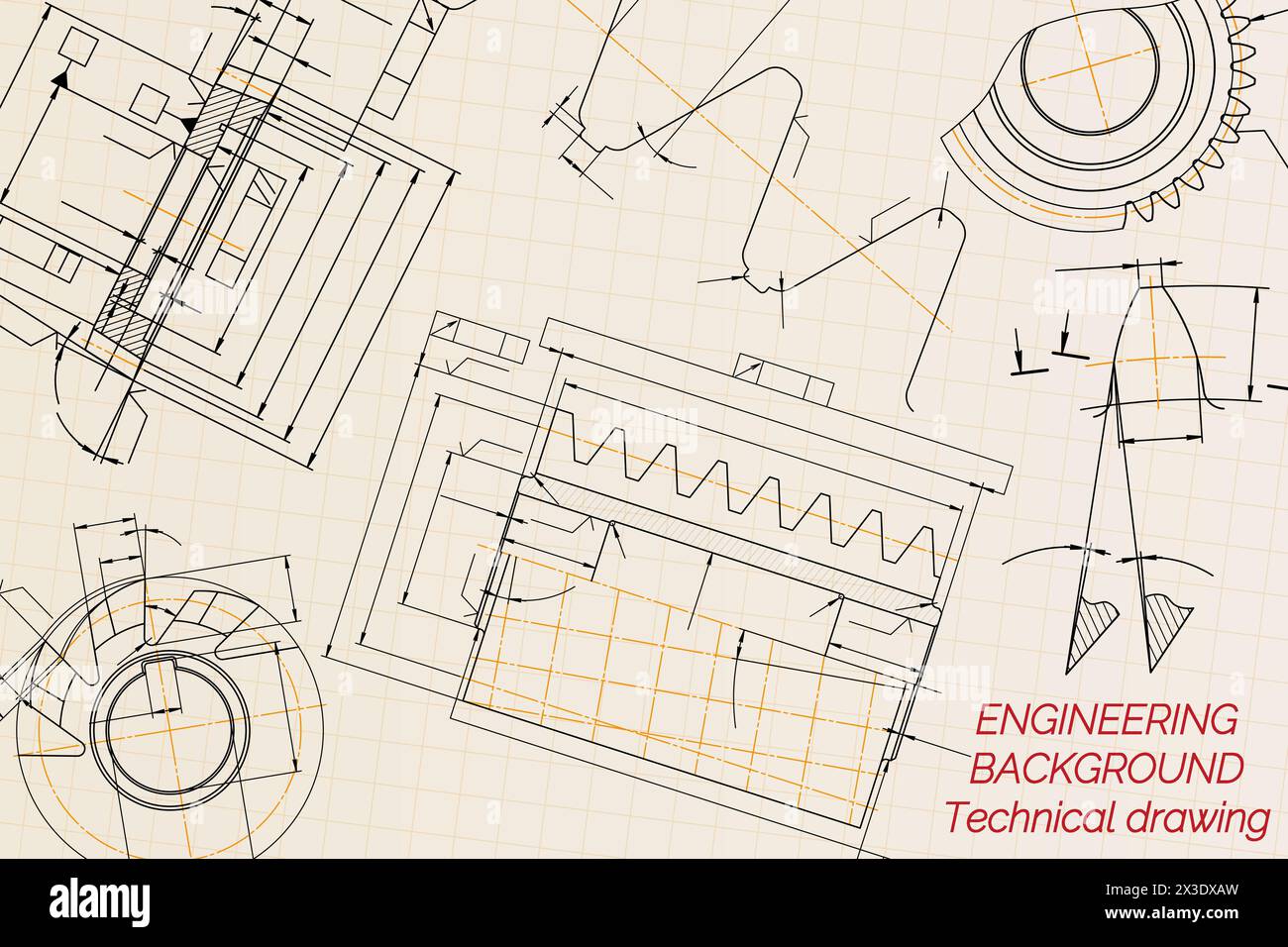 Mechanical engineering drawings on light background. Tap tools, borer ...