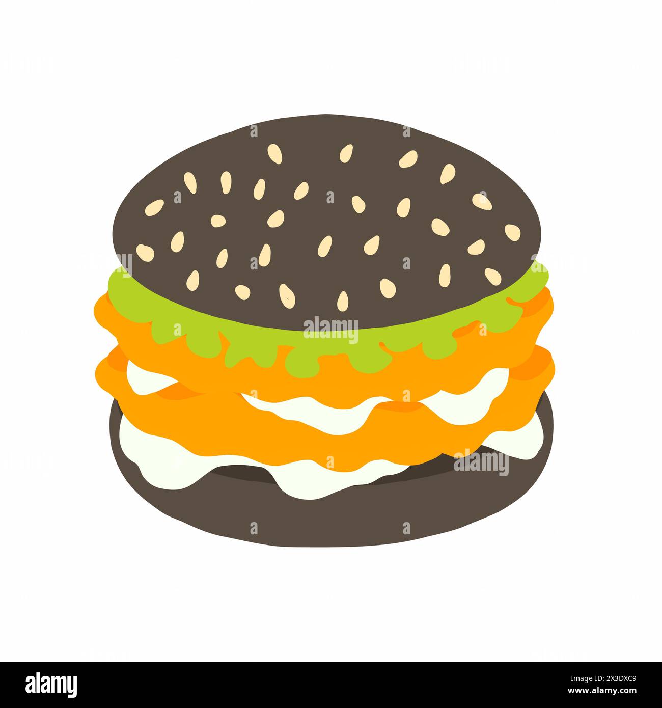 Burger with black bun, double chicken cutlets with sauce and fresh ...