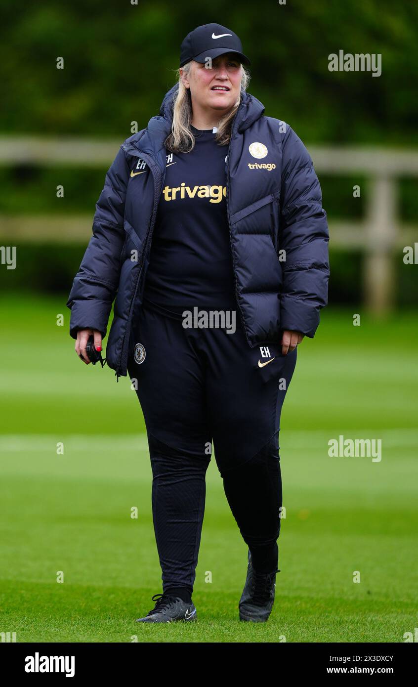 Chelsea manager Emma Hayes during a training session at Cobham Training ...