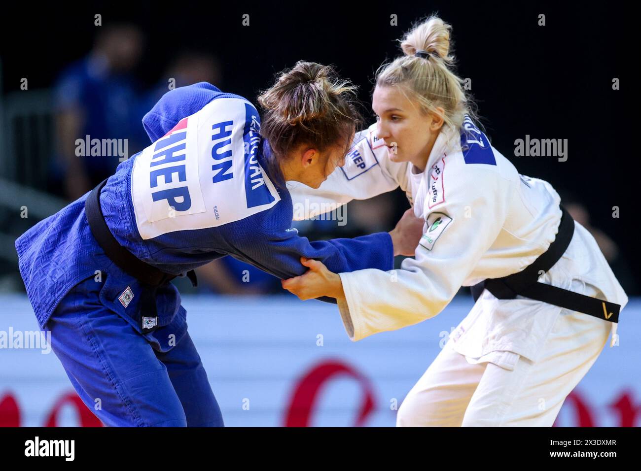 Zagreb, Croatia. 26th Apr, 2024. Lara Cvjetko of Croatia (white) and ...