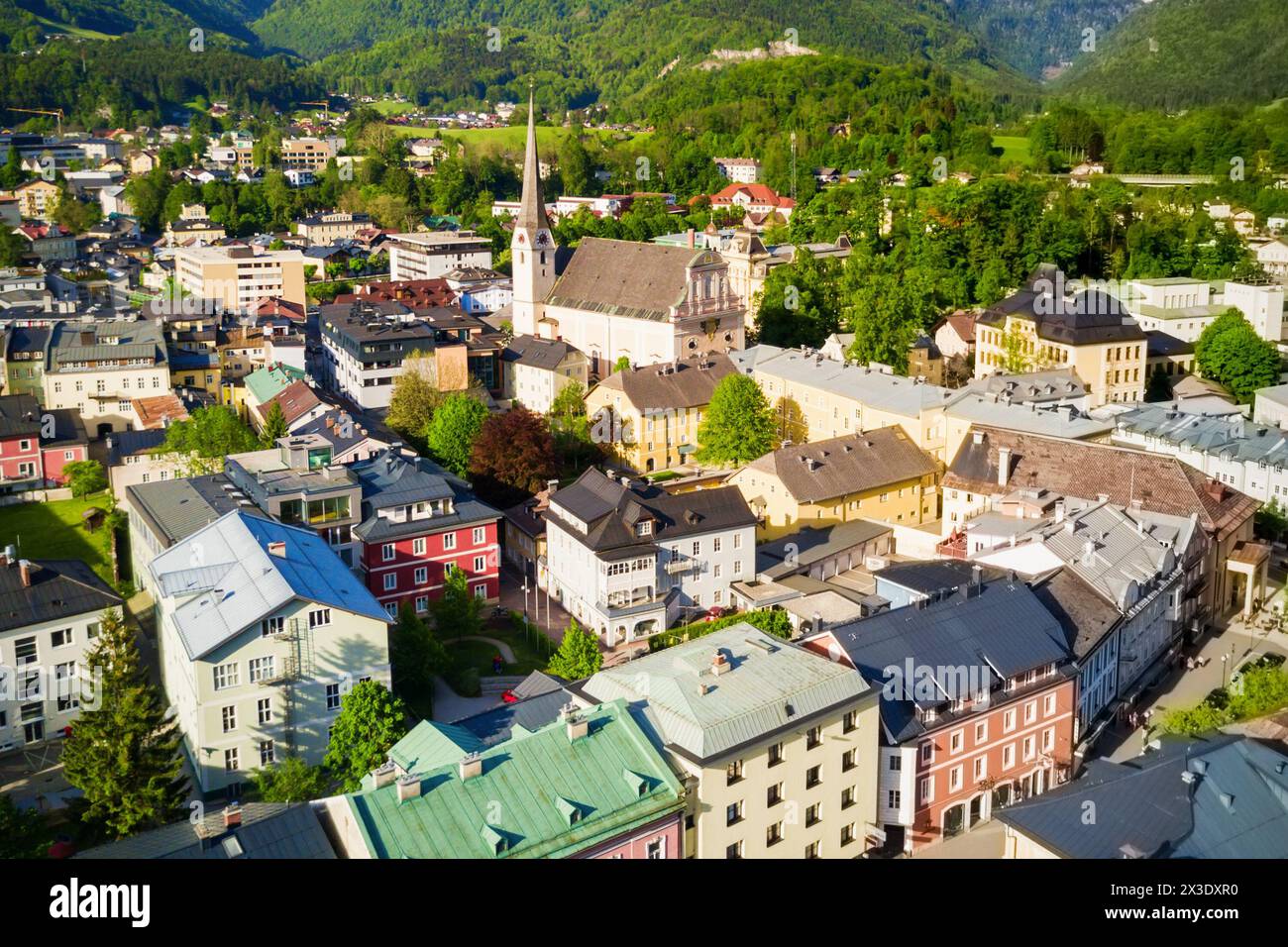 Bad Ischl aerial panoramic view, Austria. Bad Ischl is a spa town in ...