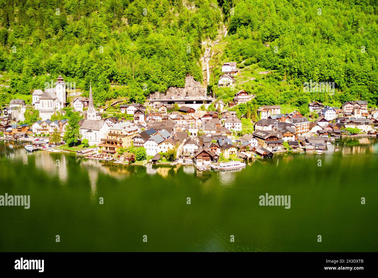 Hallstatt town and Hallstatter See lake in Upper Austria. Hallstatt is ...