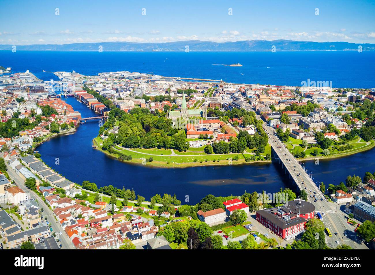 Trondheim city aerial panoramic view. Trondheim is the third most ...