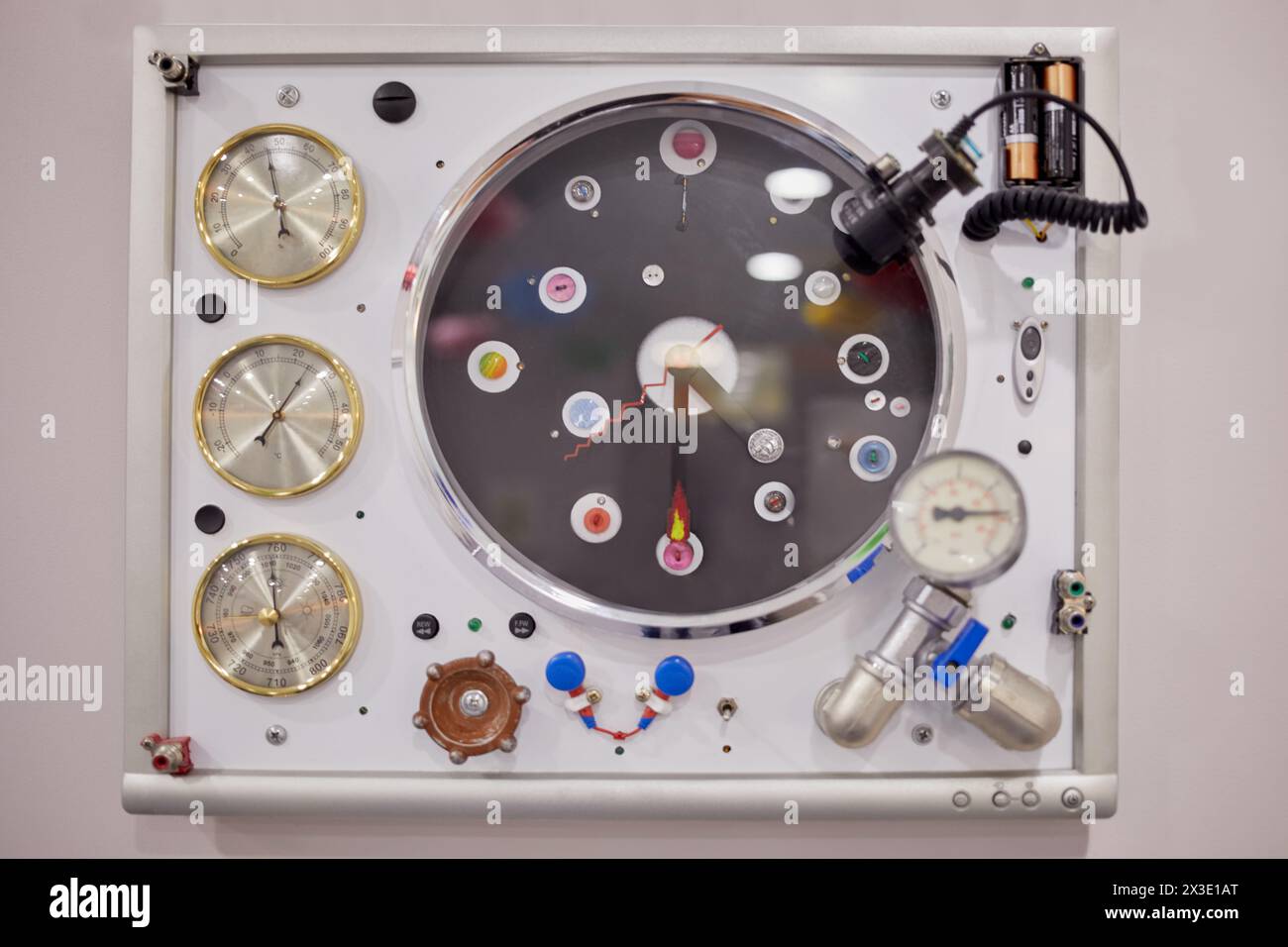 Old monitor with clock, thermometer, barometer, hygrometer devices and ...