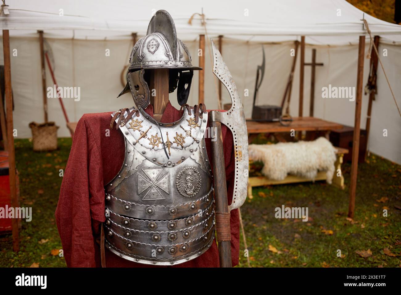 Metal hussar armour of seventeenth century and poleaxe Stock Photo - Alamy