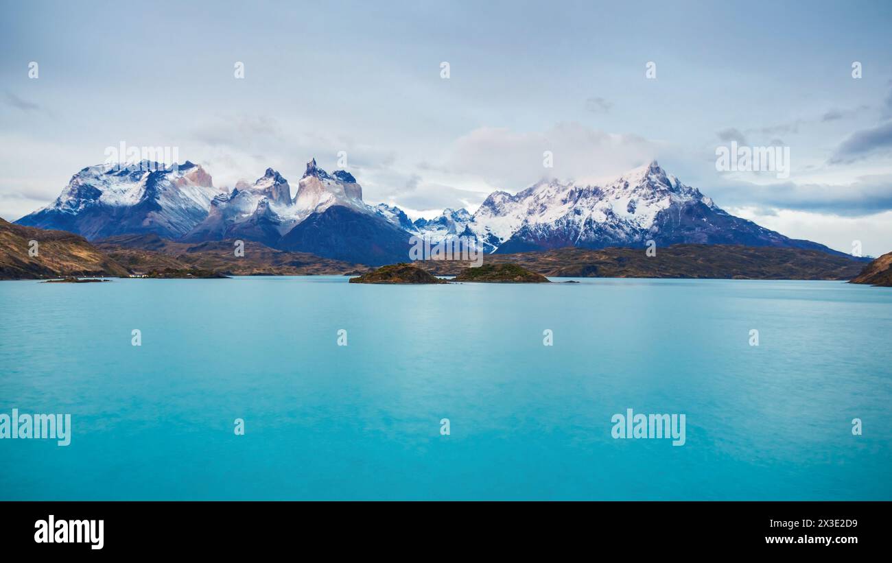 Torres del Paine National Park aerial panoramic view. Torres del Paine ...