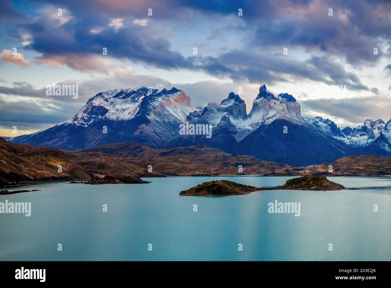 The Torres del Paine National Park sunset view. Torres del Paine is a ...